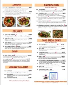 Andaman Thai Menu - Andaman Thai